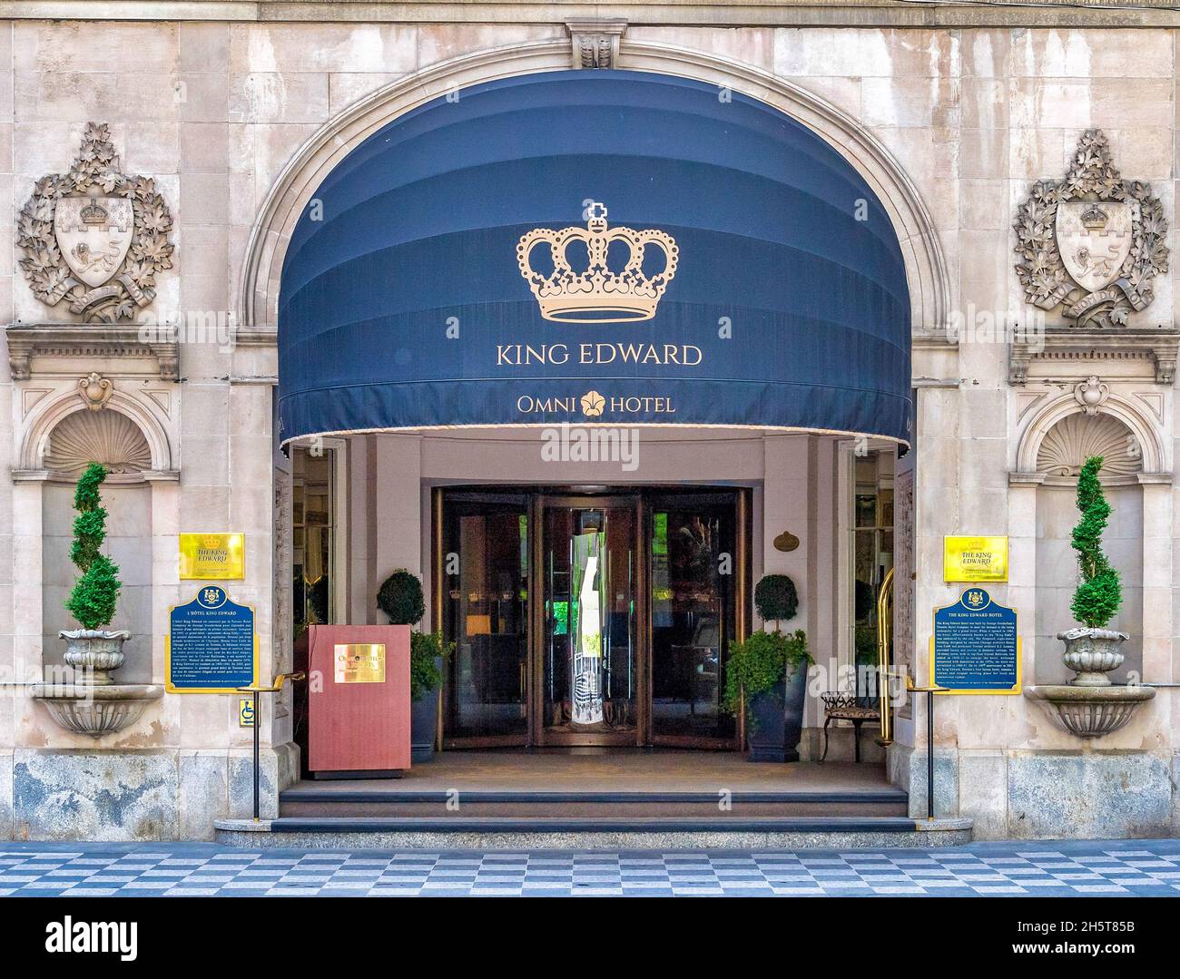 Entrance to the King Edward Omni Hotel in the downtown district of ...