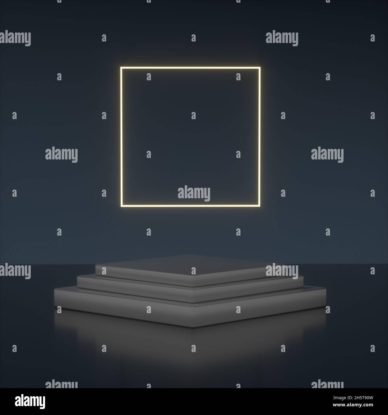 Empty stage and neon line with dark background, 3d rendering. Computer ...