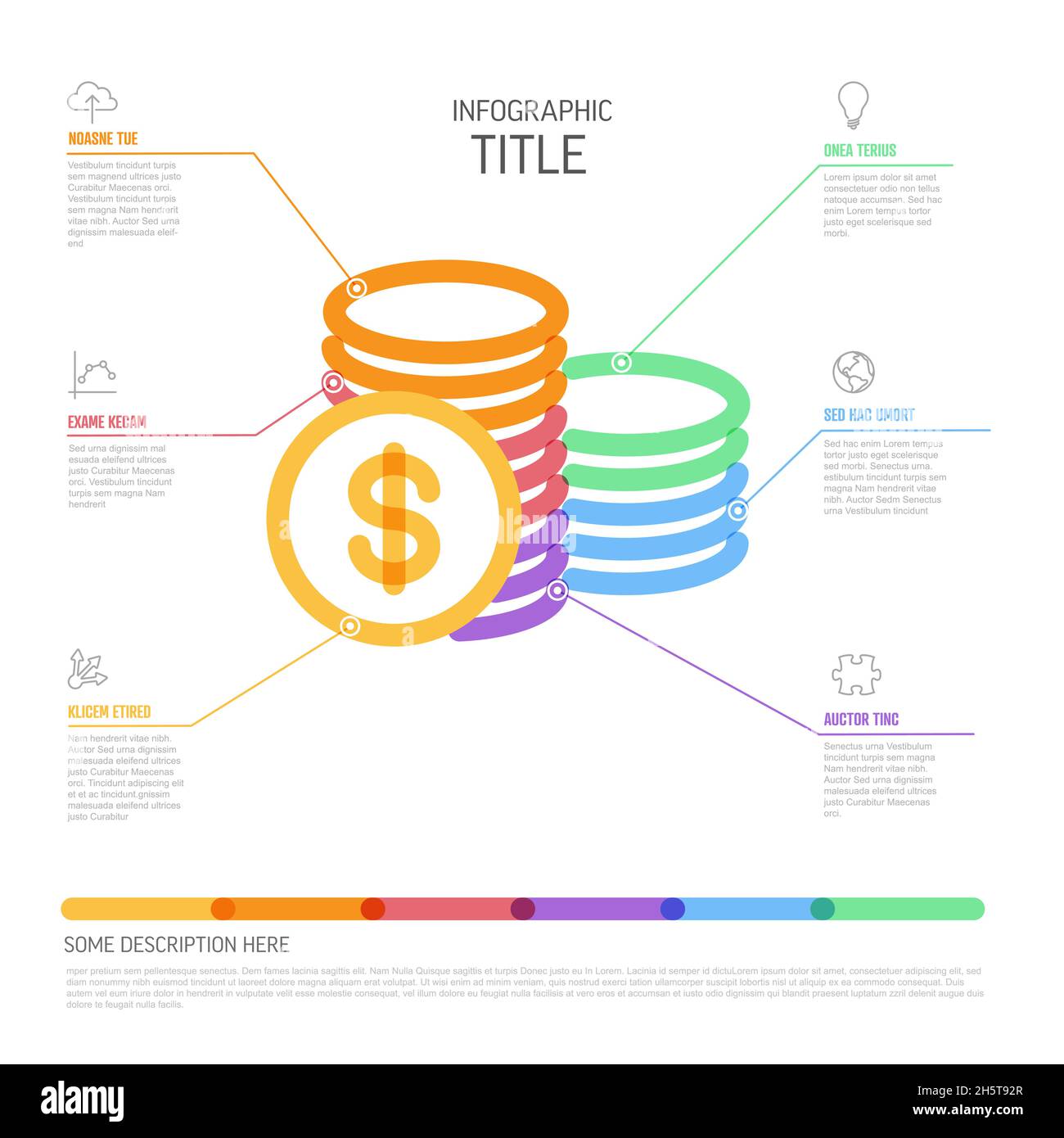 Vector Infographic template with dollar coins icon drawn by vivid thick ...