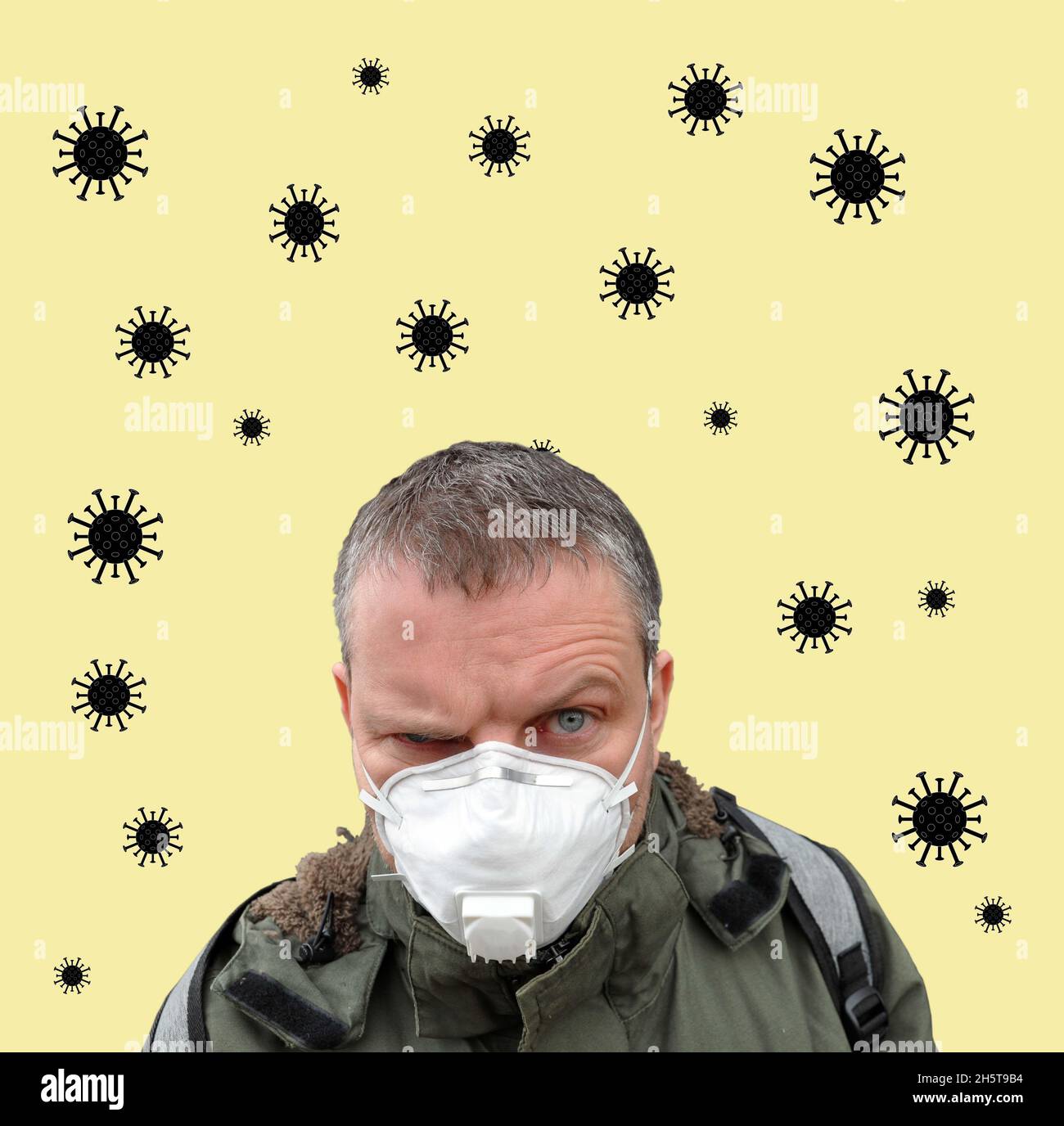 A man surrounded by viruses. ... A medical respirator is an effective ...