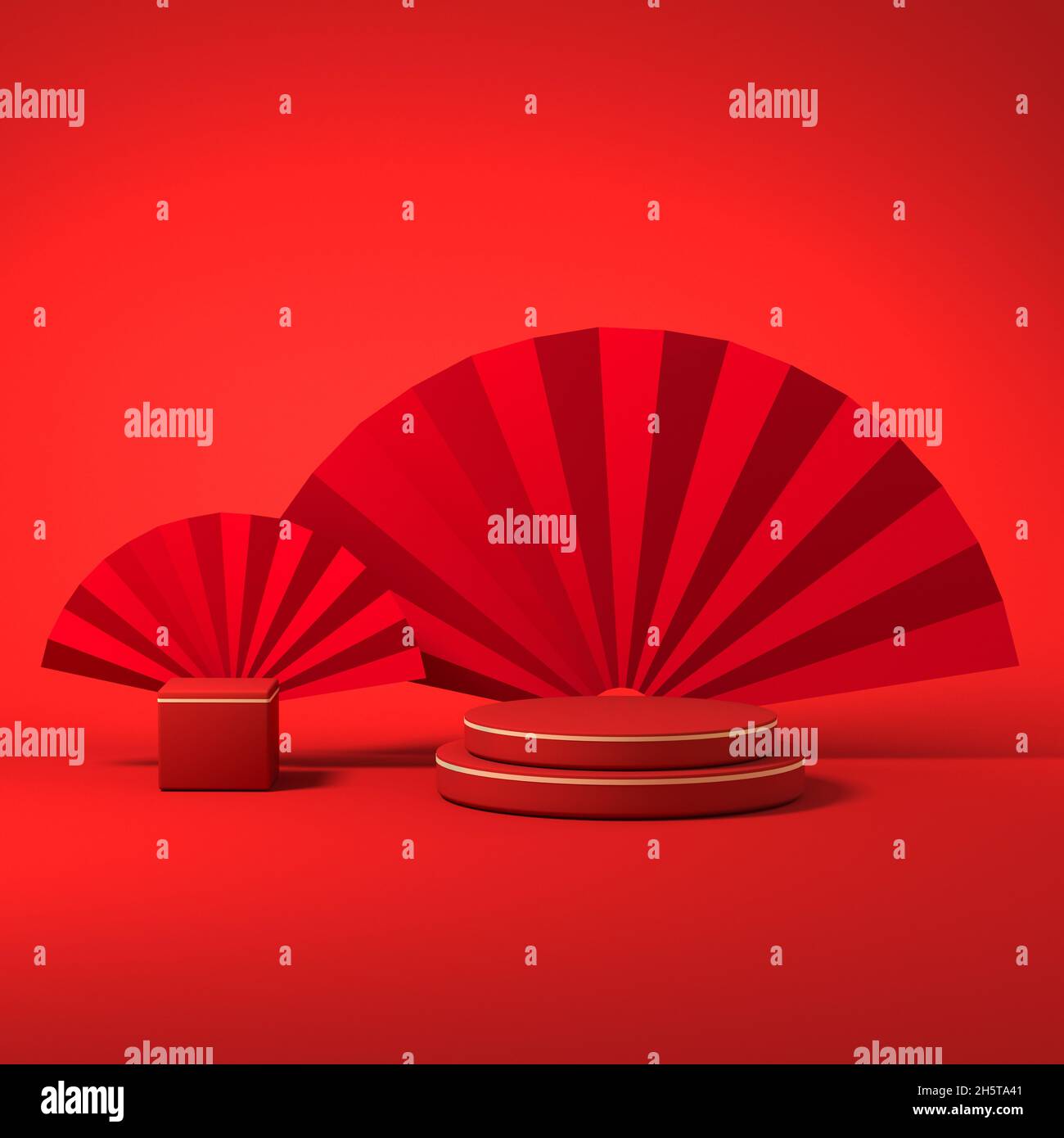 Traditional stage with red background, 3d rendering. Computer digital ...