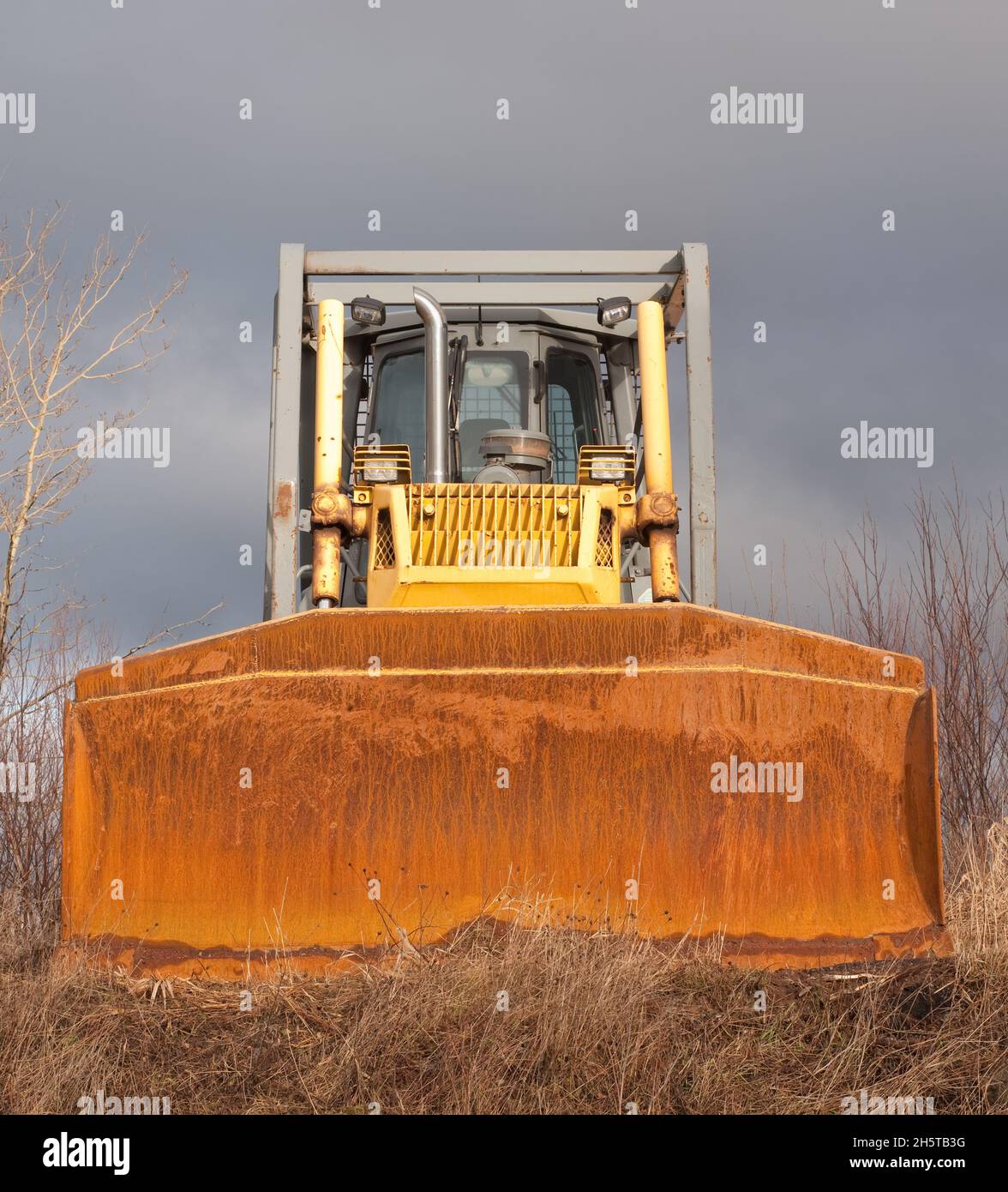 Vertical shot of the bulldozer. Front view Stock Photo - Alamy