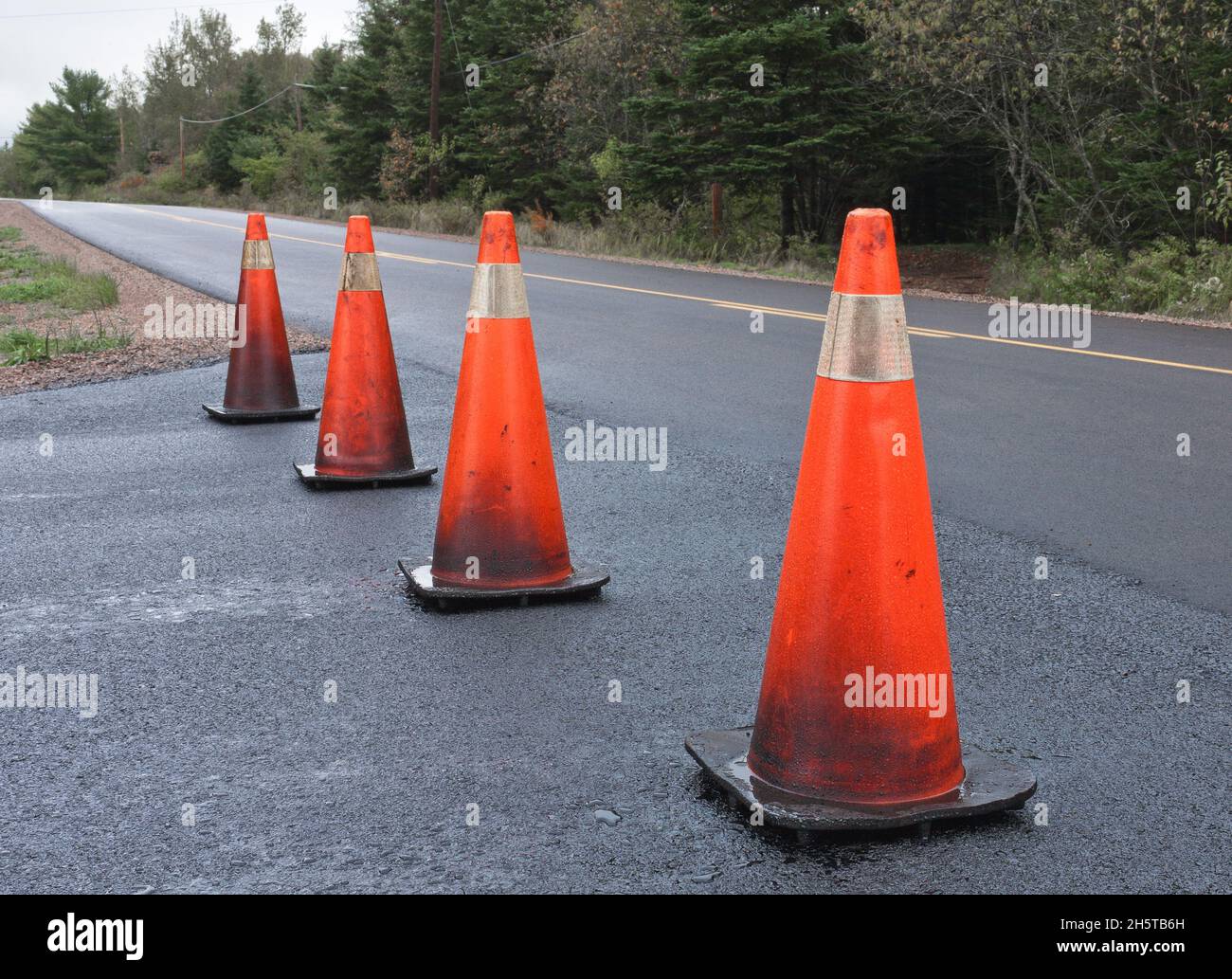 Closeup of the traffic cones on the road Stock Photo - Alamy