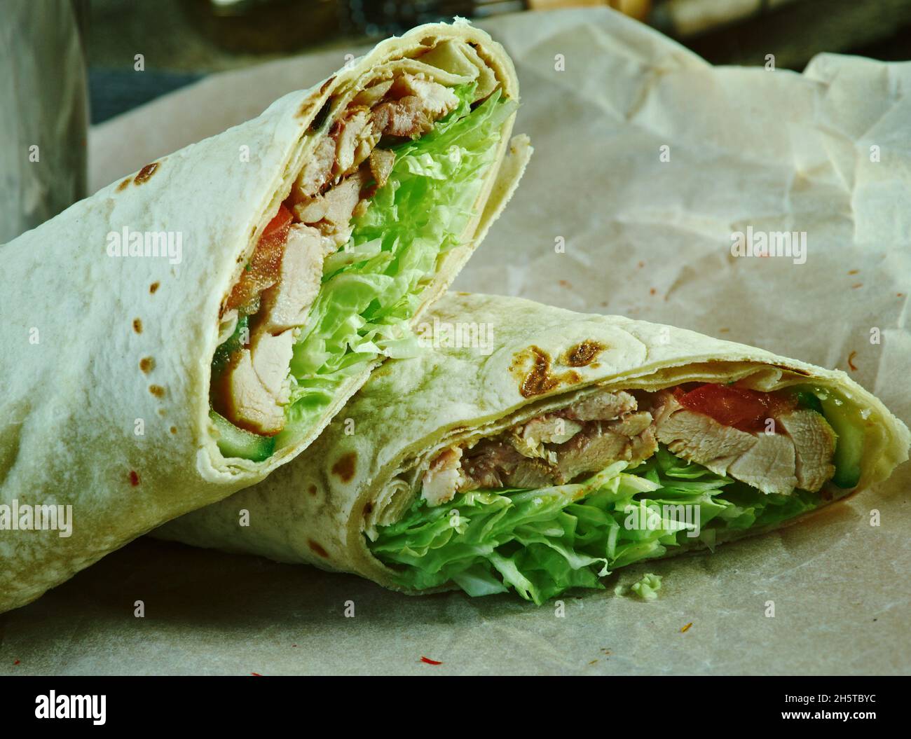 Chicken Tikka Chapati Burritos, Indian and Mexican fusion food Stock ...