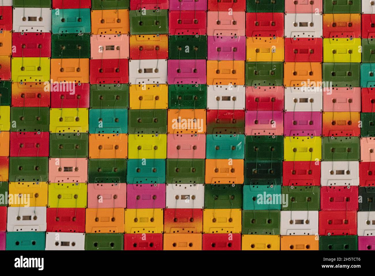 Colorful horizontal background of multi-colored cassette tapes Stock ...