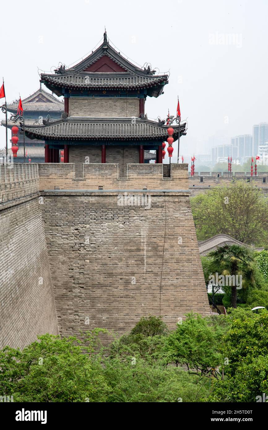 Watchtower at Xi'ian Ancient City Wall in Shaanxi Province, China Stock ...