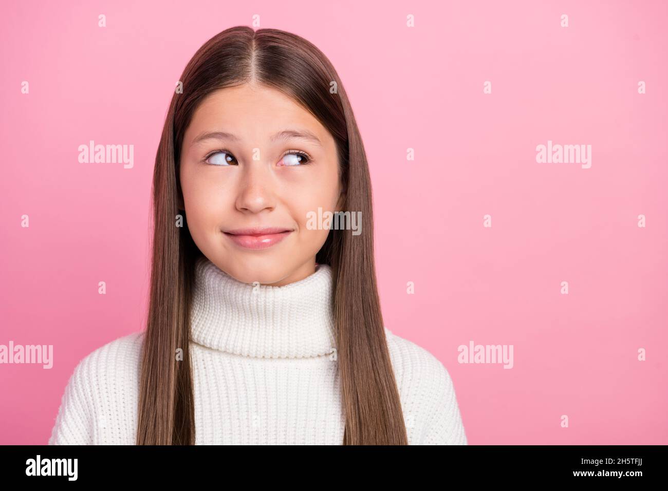 Portrait of attractive cheery sly cunning brown-haired girl making ...