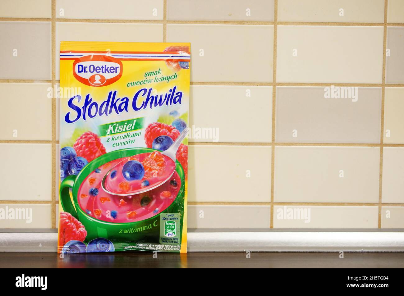 POZNAN, POLAND - Aug 29, 2016: A Polish Dr Oetker Slodka Chwila fruit ...