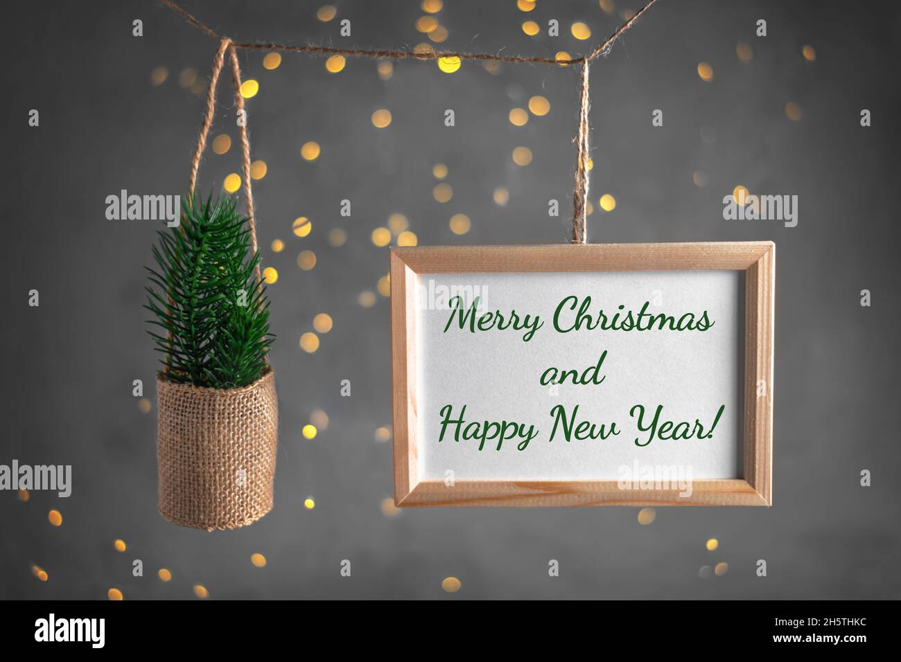 New Year's Eve, Christmas composition spruce branches in bag and frame ...