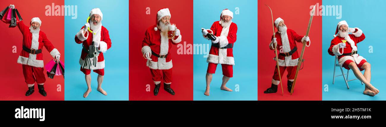 Collage of full-length portraits of Santa Claus posing isolated over ...