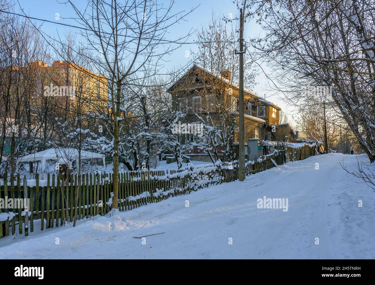 Remains of old wooden houses in the village of Ust-Slavyanka in the area of the construction of ...