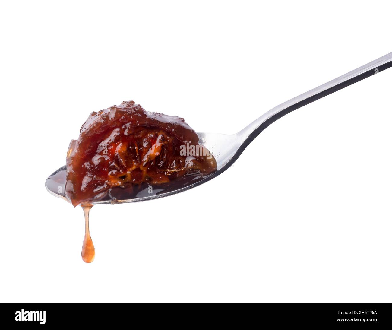 spoon with ambarella or june plum jam and dripping, homemade sweet food ...