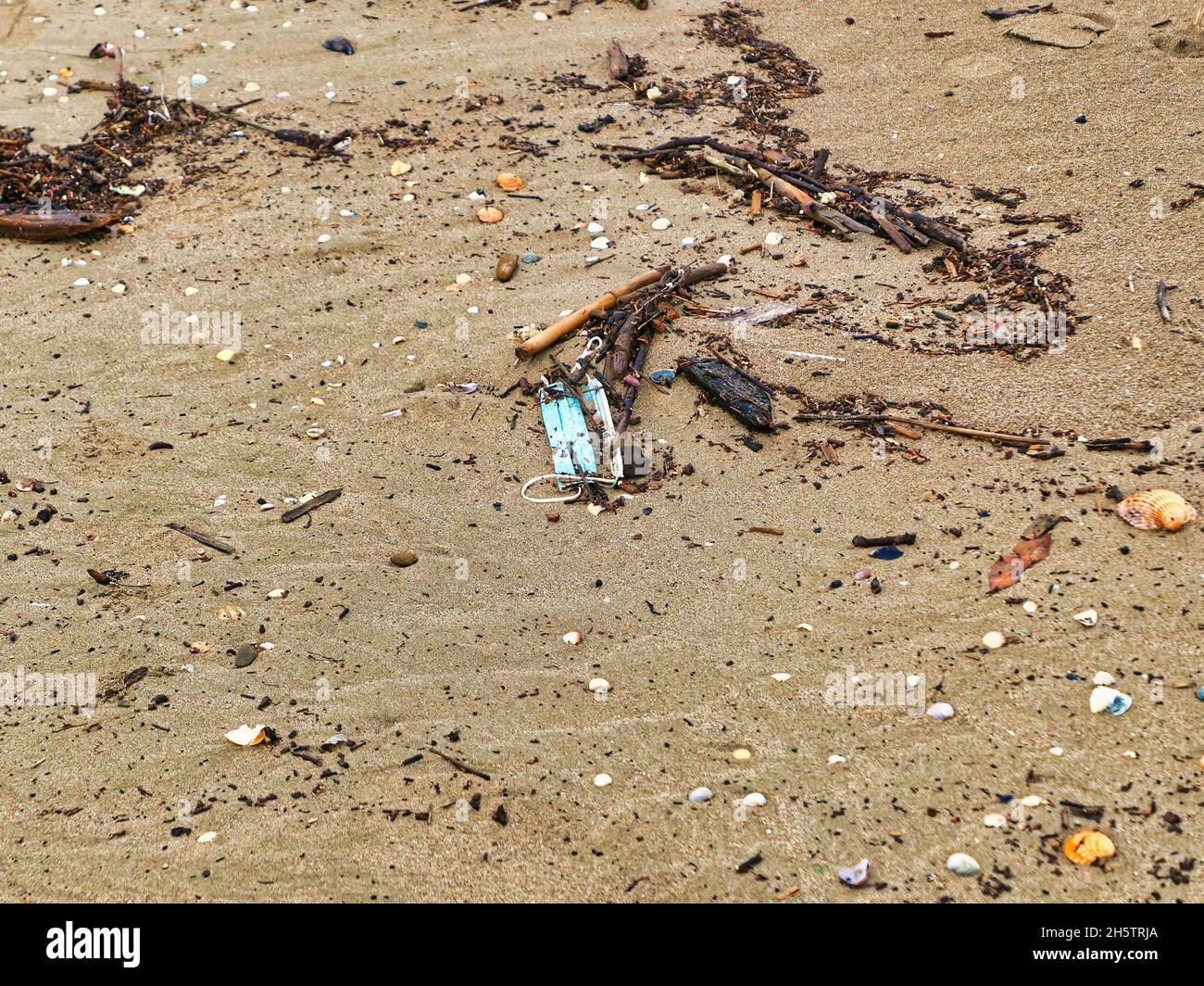 Seashore litter on Mediterranean seashore Stock Photo - Alamy