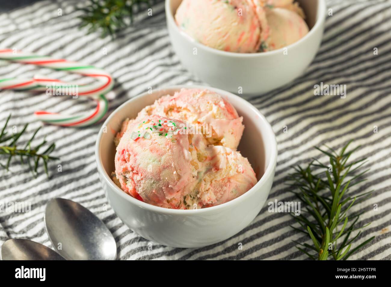 Homemade Christmas Candy Cane Ice Cream with Peppermint Stock Photo - Alamy
