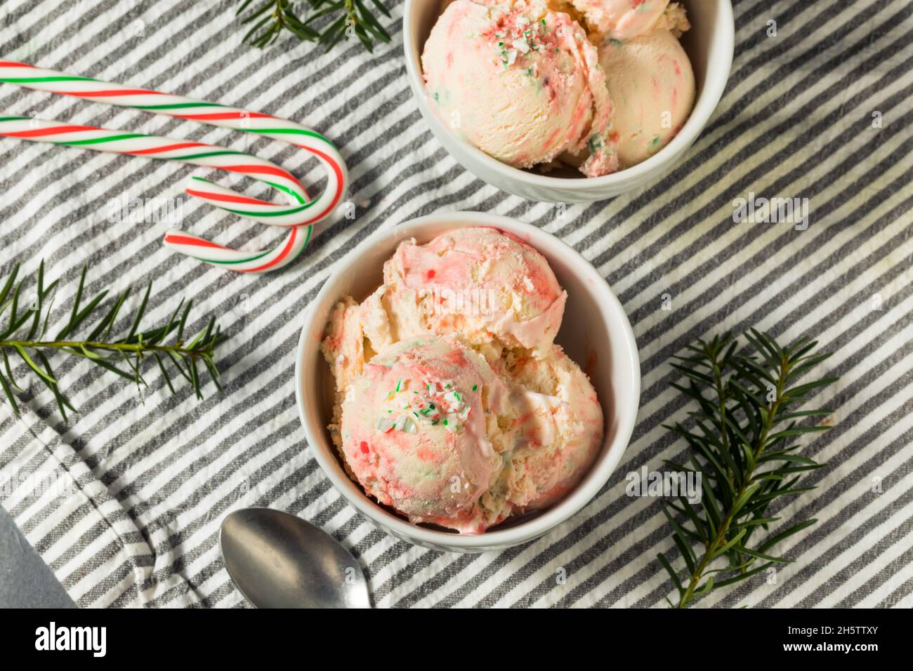 Homemade Christmas Candy Cane Ice Cream with Peppermint Stock Photo - Alamy