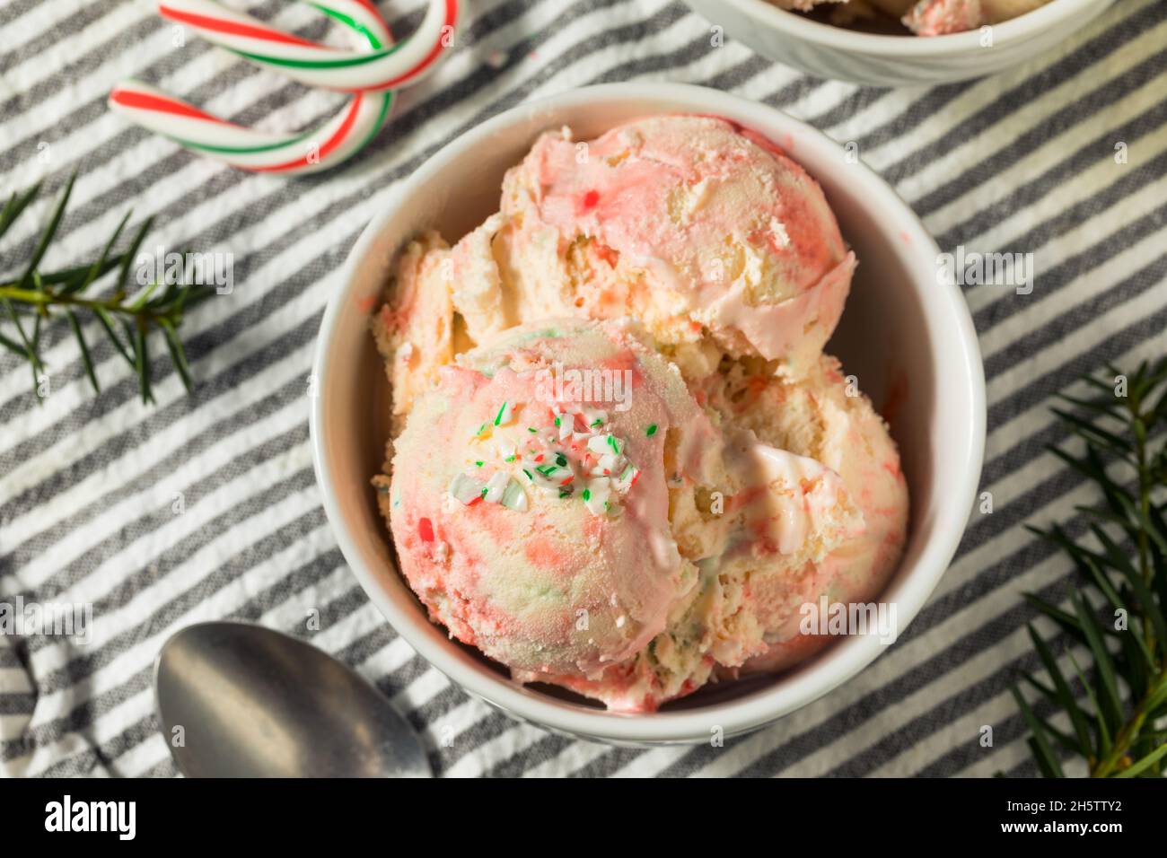 Homemade Christmas Candy Cane Ice Cream with Peppermint Stock Photo - Alamy