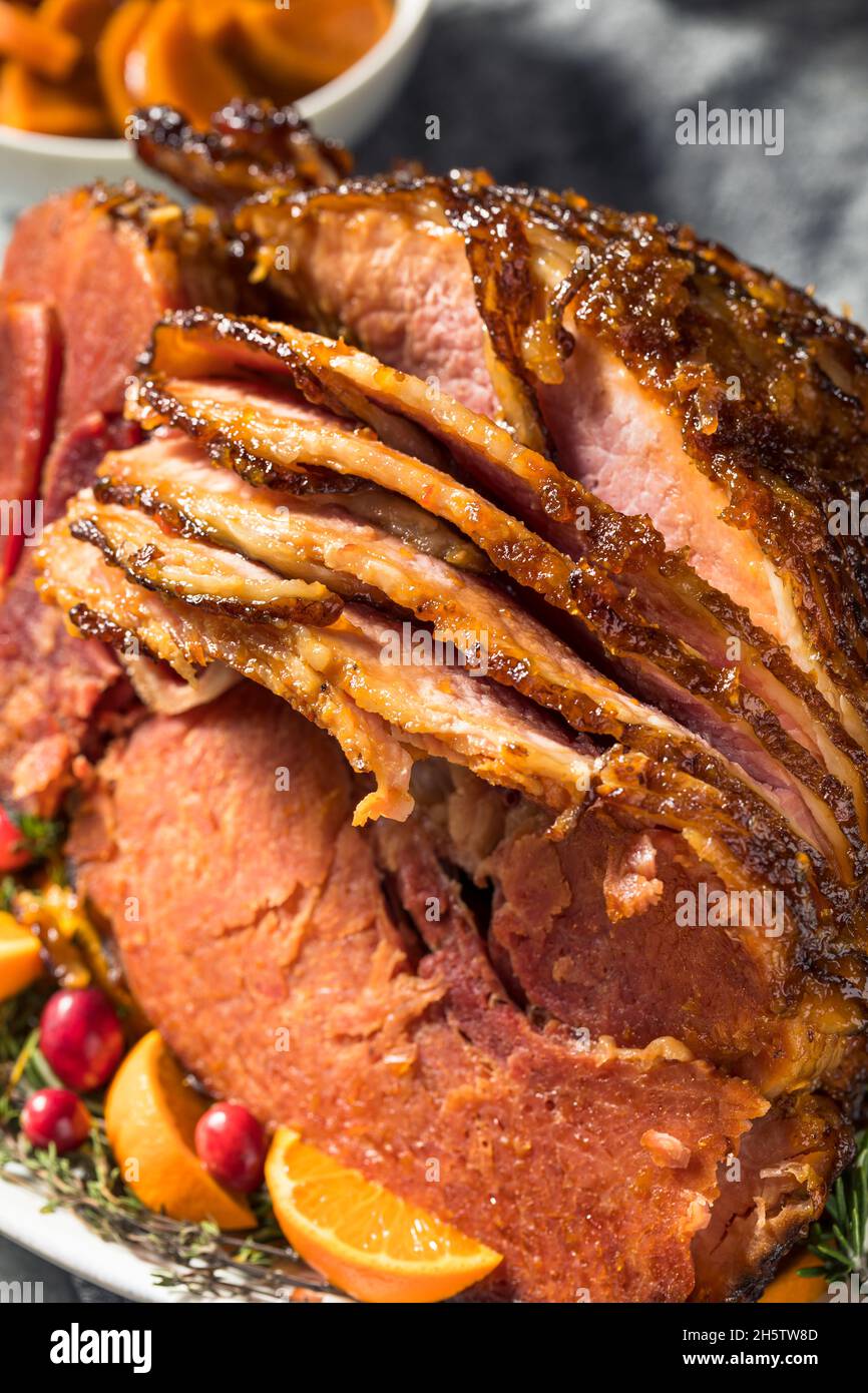 Homemade Christmas Ham Dinner with Potatoes Cranberry and Pecan Pie ...