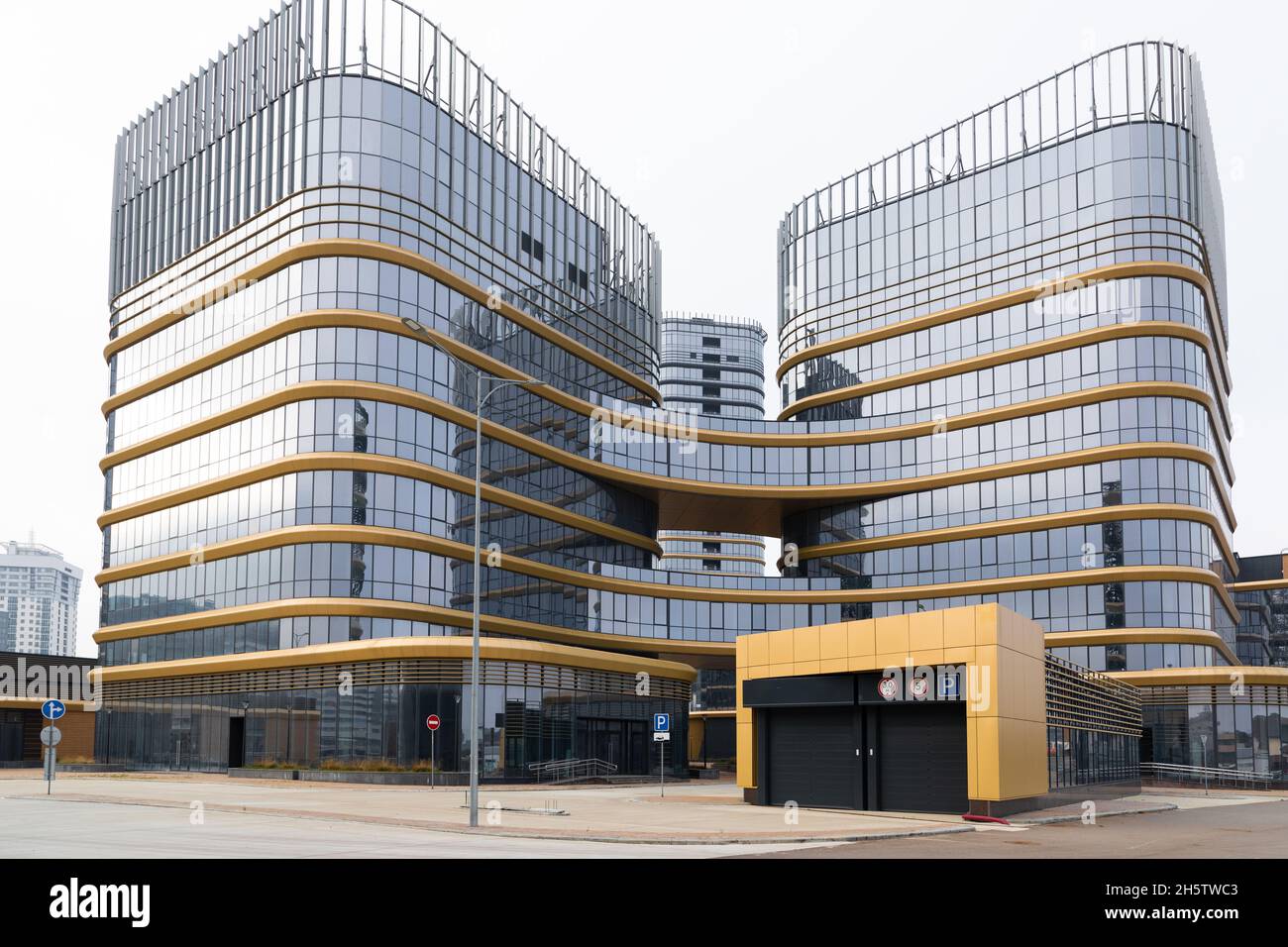 entrance to the underground parking against the background of a modern ...