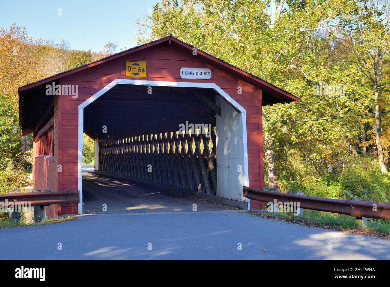 Bennington, Vermont, USA. The Burt Henry Covered Bridge or simply the ...