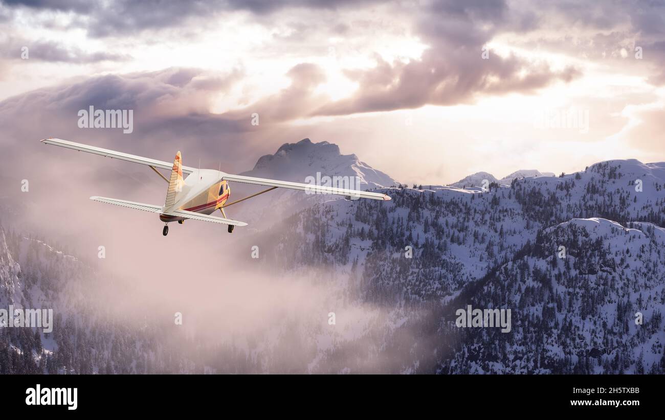 View of Canadian Mountain Landscape. Dramatic Sunset Art Render Stock ...