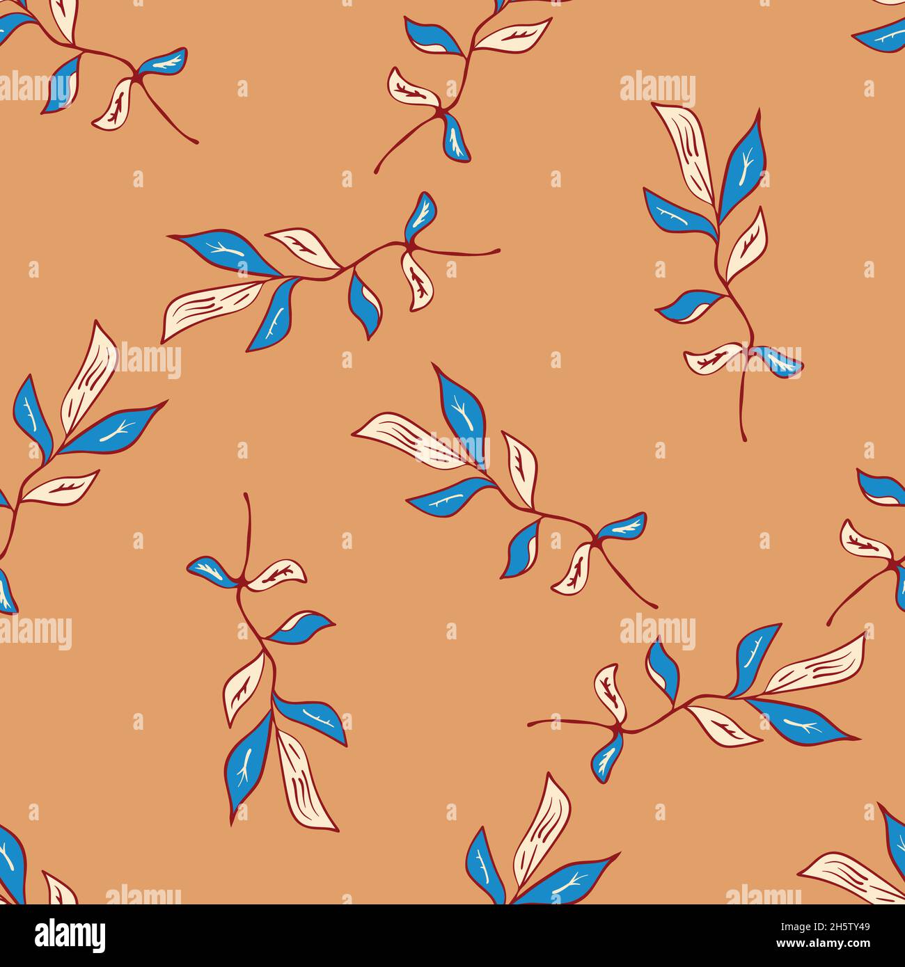 Elder tree leaf seamless vector pattern background. Elegant orange blue ...