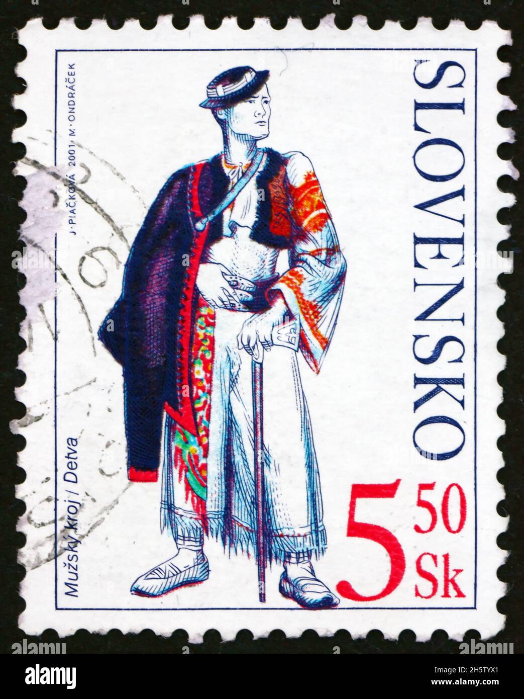 SLOVAKIA - CIRCA 2001: a stamp printed in Slovakia shows Man from Detva ...