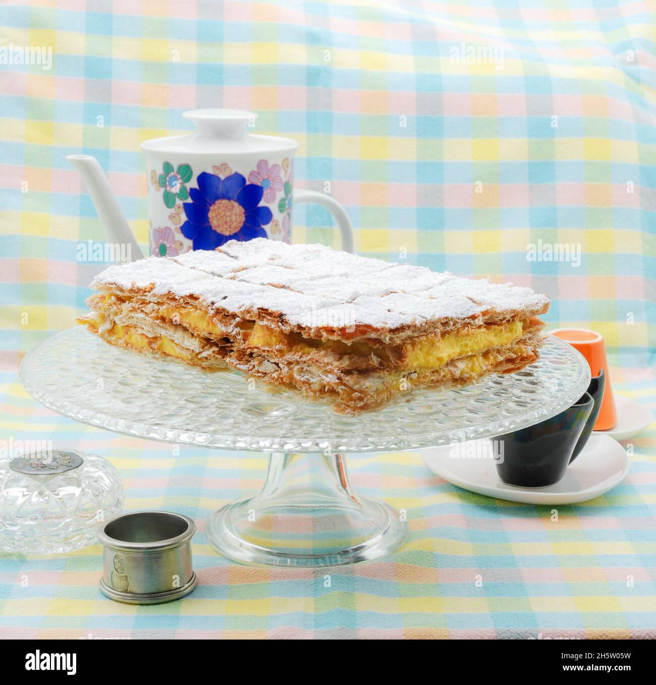 Classic Napoleon or millefeuille cake on a footed plate Stock Photo - Alamy