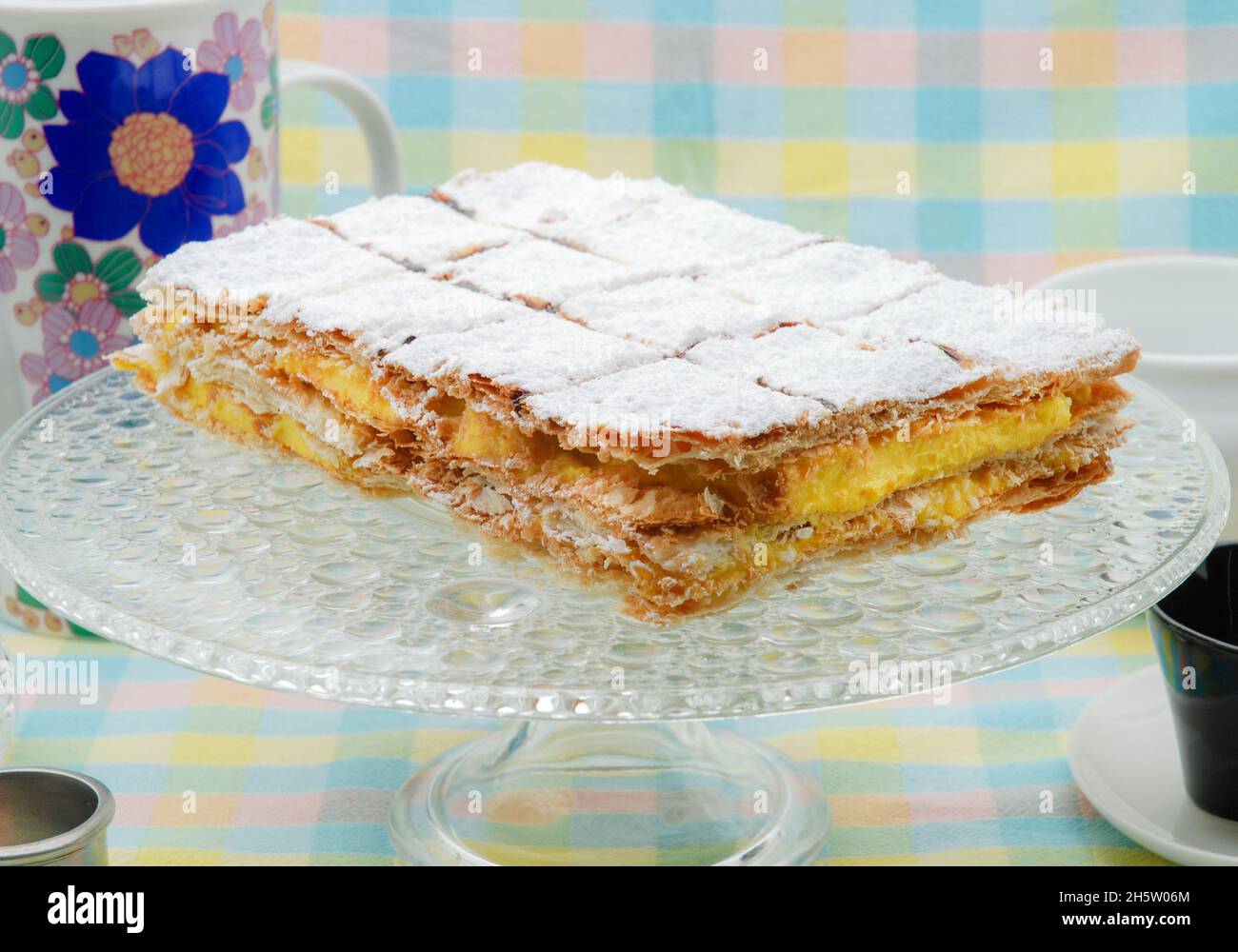 Classic Napoleon or millefeuille cake on a footed plate Stock Photo - Alamy
