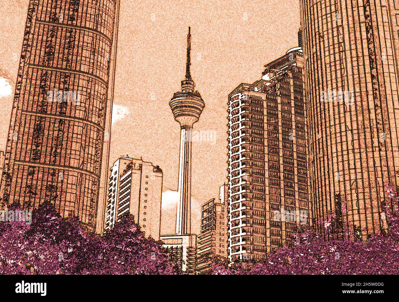 illustration of Kl Menara tower, Kuala Lumpur, Malaysia Stock Photo - Alamy