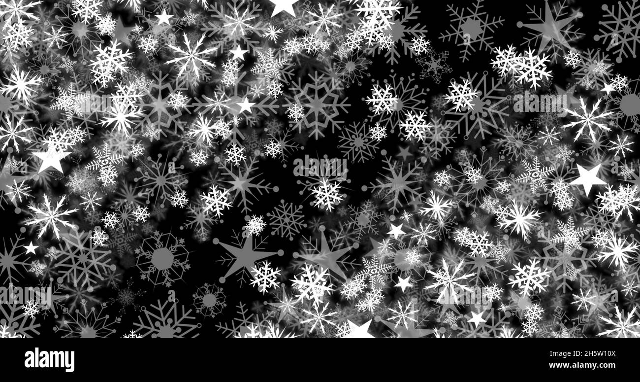 Christmas greeting card falling snow Black and White Stock Photos ...