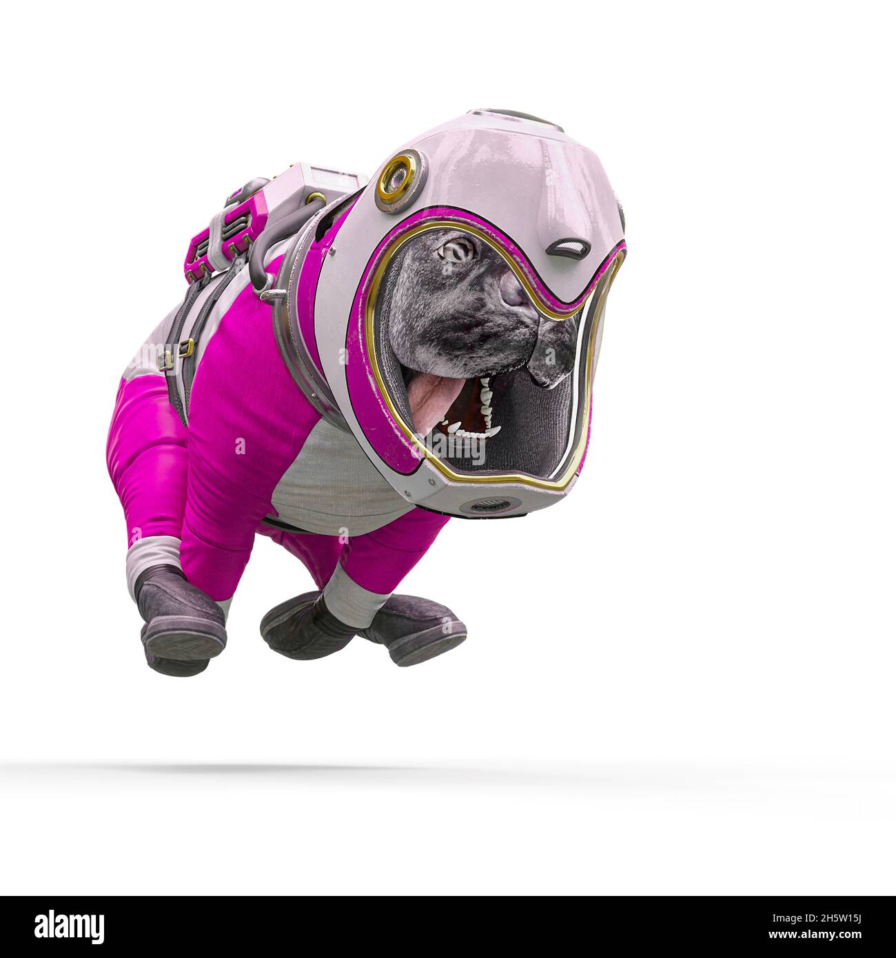 dog the astronaut running against the gravity in white background, 3d ...