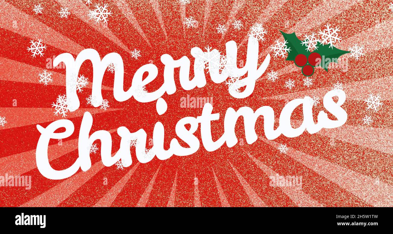 Image of merry christmas text over snow falling Stock Photo - Alamy