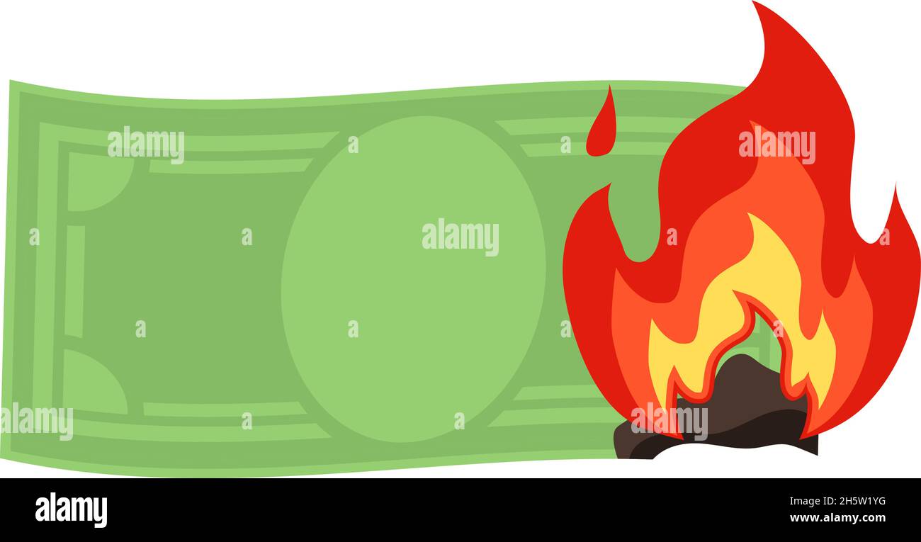 economy burning money fire in flat style, vector Stock Vector Image ...