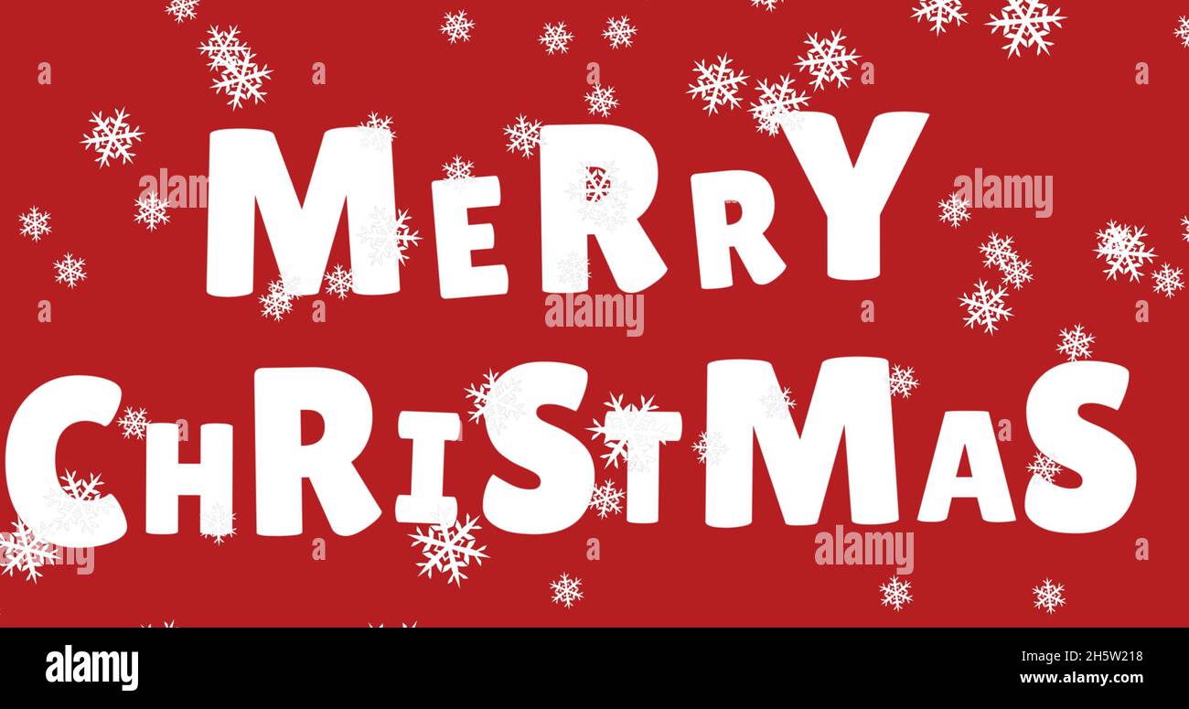 Image of merry christmas text over snow falling Stock Photo - Alamy
