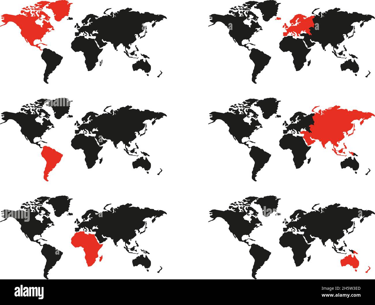 set of world map continents vector on white background Stock Vector ...