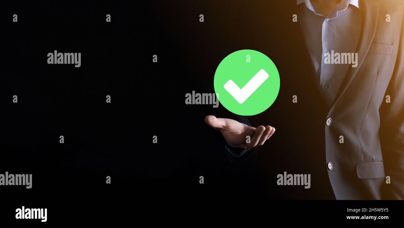 Hand holds green icon Check mark,Check Mark Sign, Tick Icon,right sign ...