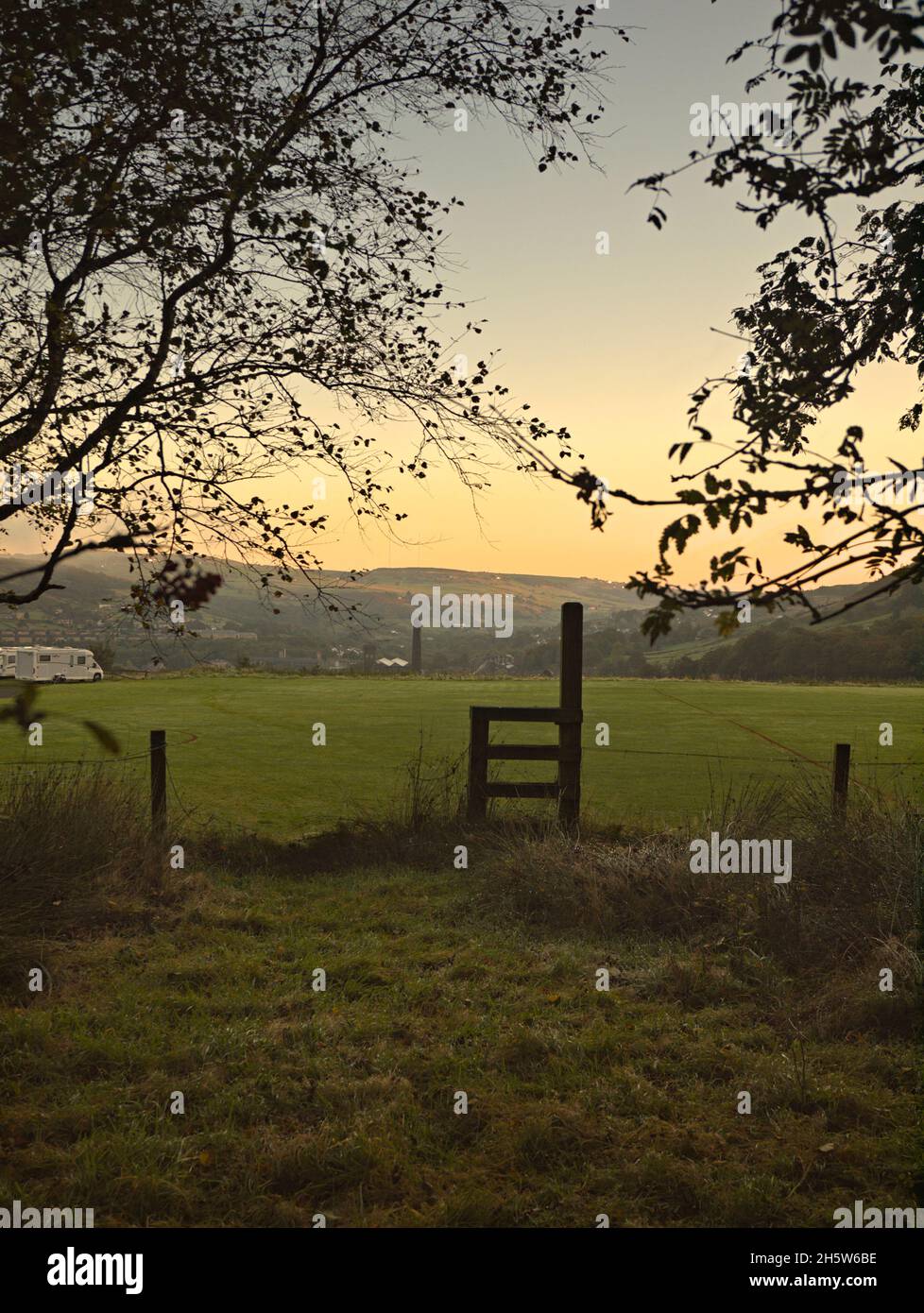 Bank Bottom Mills and Marsden village from football pitch at Hemplow ...
