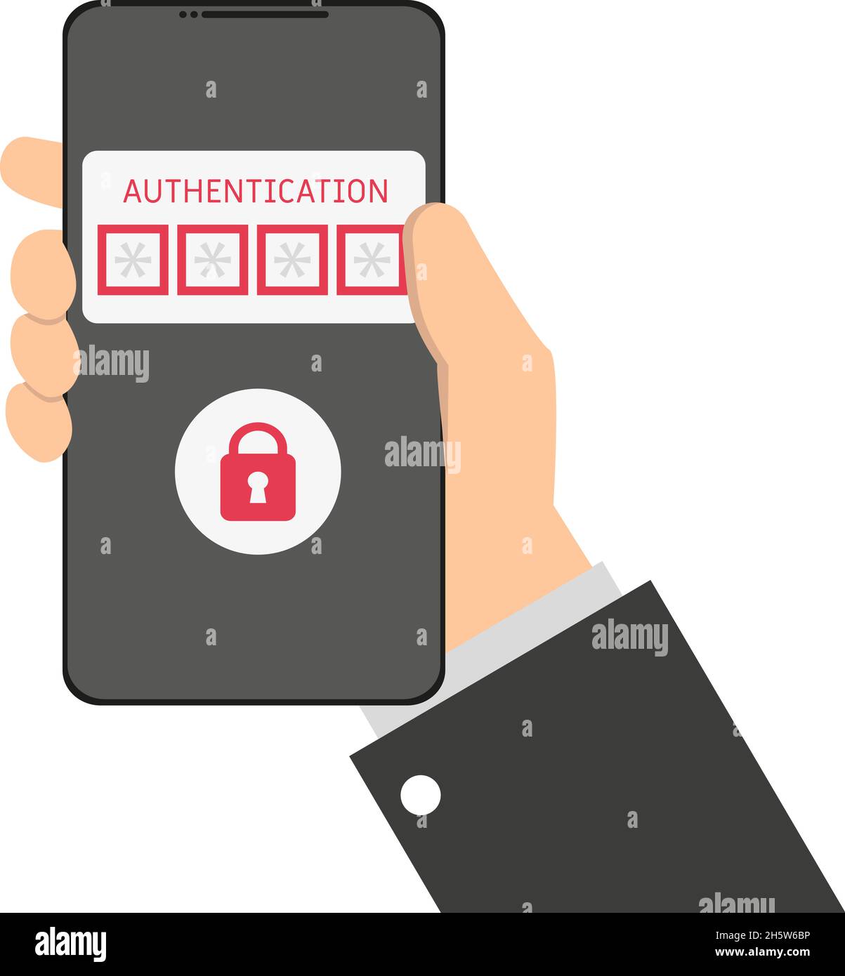 phone in hand authentication in flat style, vector Stock Vector Image ...