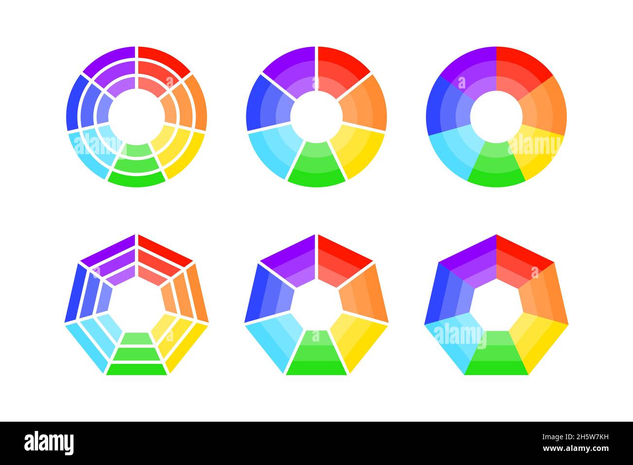 set color circle and polygon with shades in flat style, vector Stock ...
