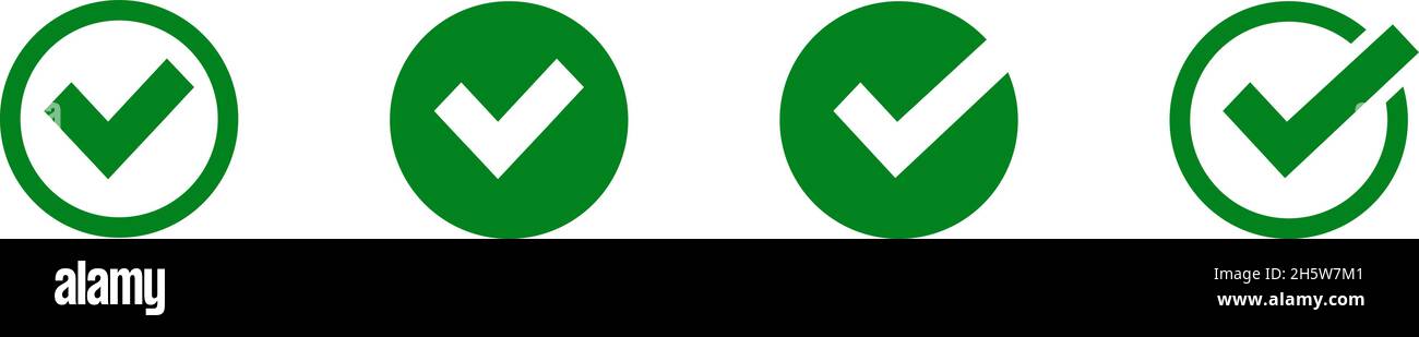 Check mark set green icon in flat. Vector tick yes sign symbol Stock ...