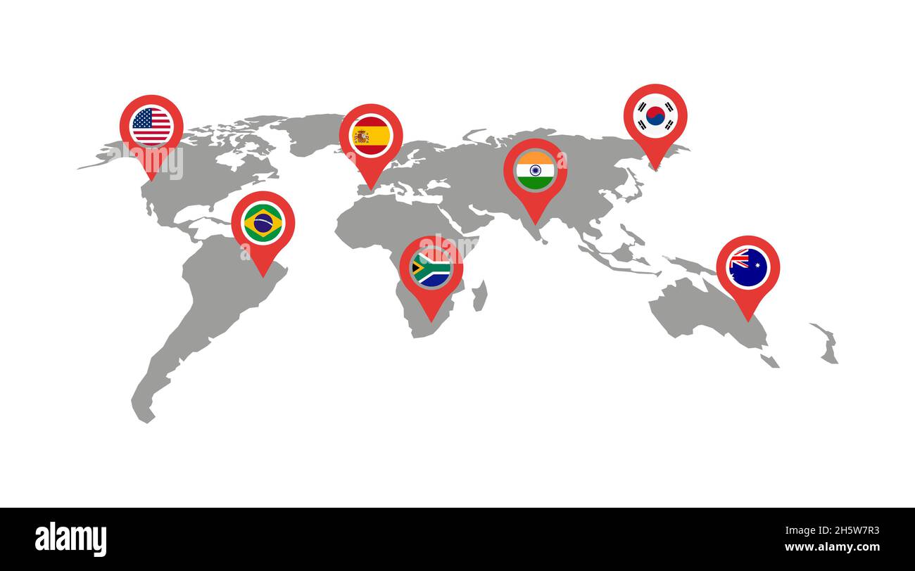 world map with pointer country in flat style, vector Stock Vector Image ...