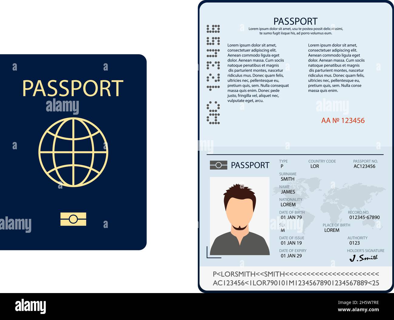 Biometric Passport Documents In Flat Style Vector Illustration Stock