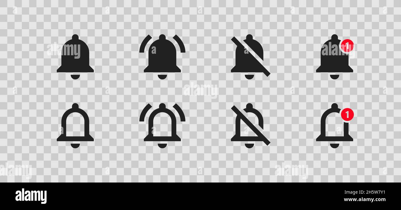 Bell notification icon set in flat style. Social media user interface ...