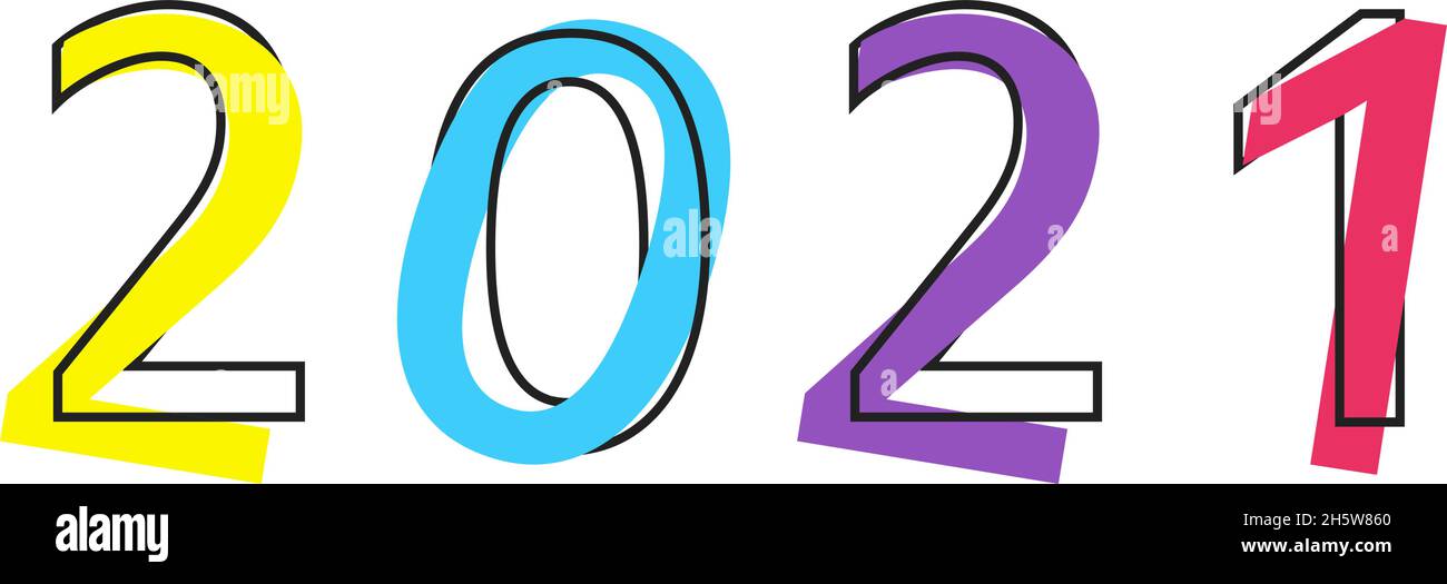2021 Year flat icon. Abstract banner calendar logo. Vector illustration ...