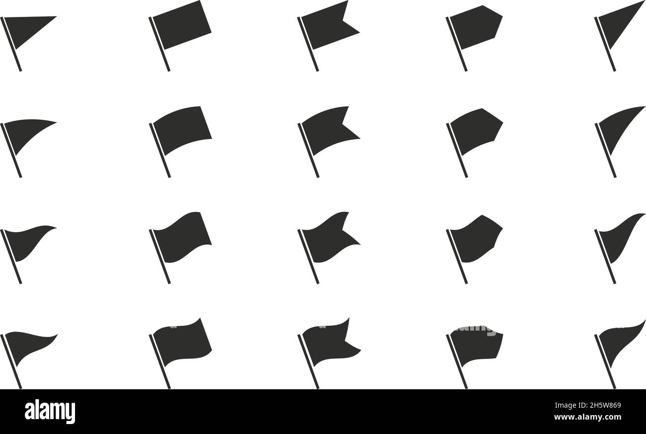Flag set on white backdrop.Waving mark icons. Isolated black vector ...