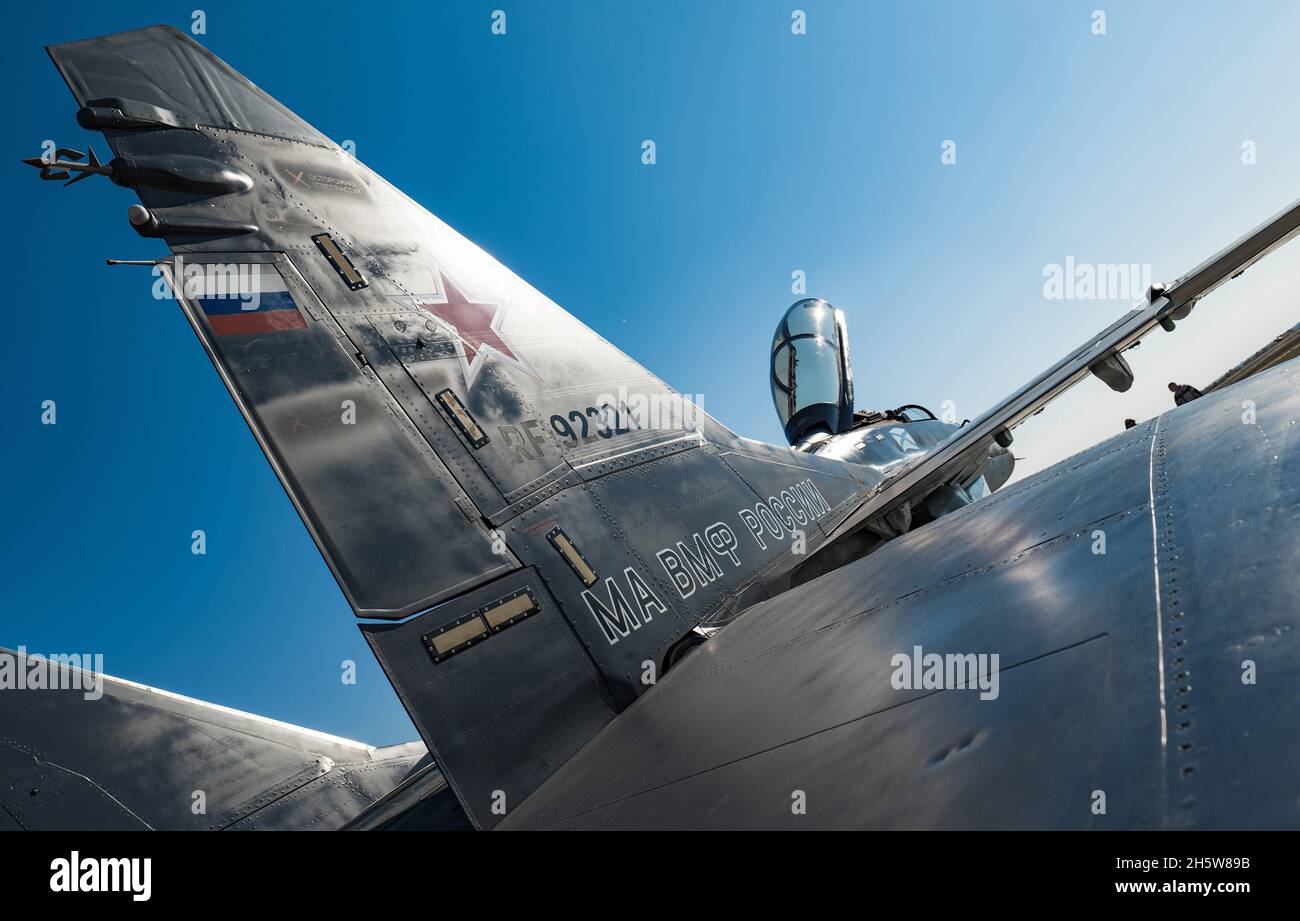 The MiG-29K fighter aircraft of the fighter regiment during a training ...