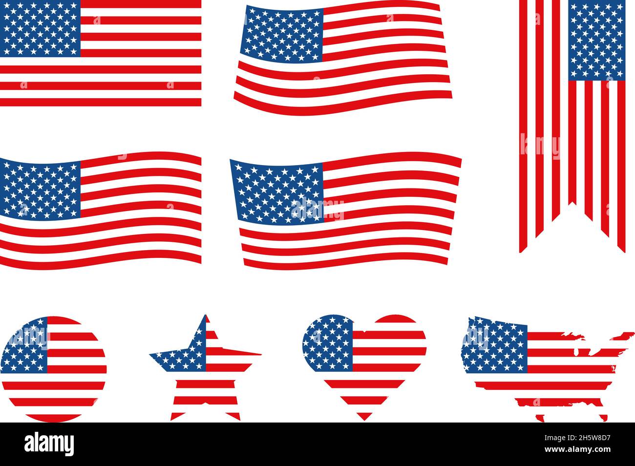 Flag USA set isolated vector icon in flat style. United states of ...