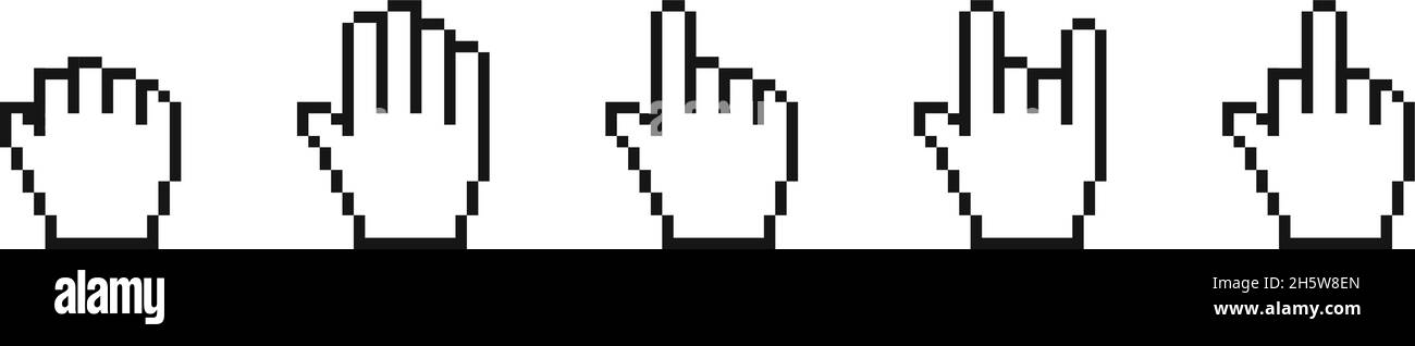 Gesture pixel hand vector icon. Finger cursor set internet arm symbol ...