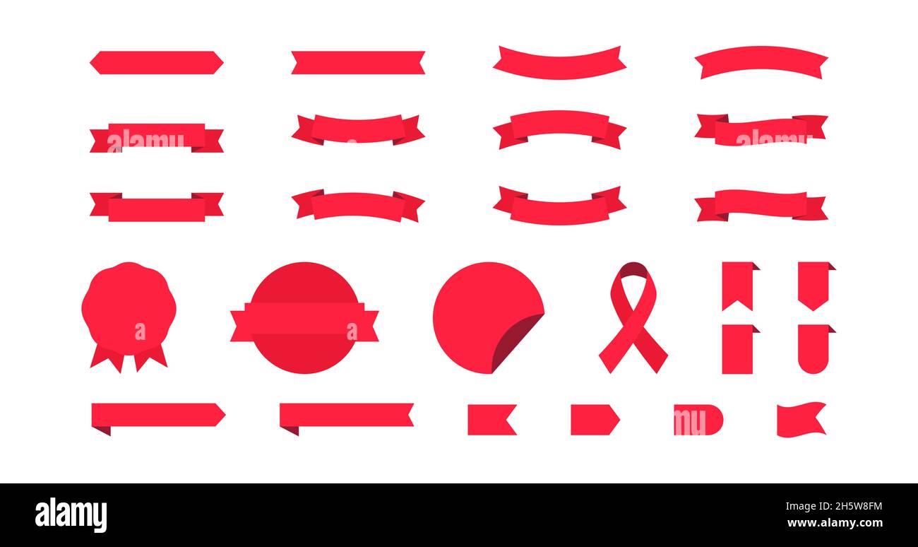 Ribbon promotion banner set vector icon in flat. Retro label collection ...