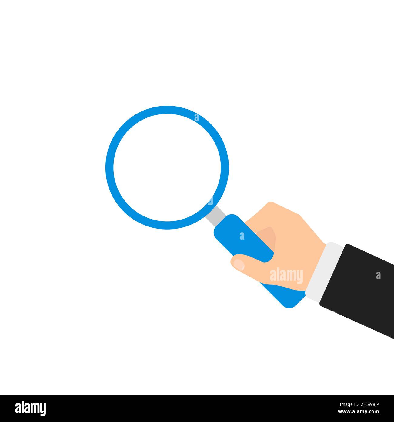 Hand with glasses magnifier in flat style. Search business concept ...